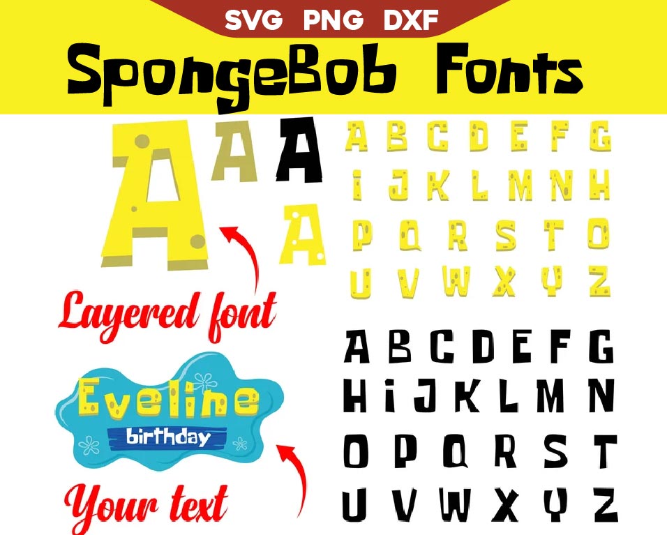 Spongebob Font Svg, Spongebob Letters Svg, Spongebob Layered - Inspire ...