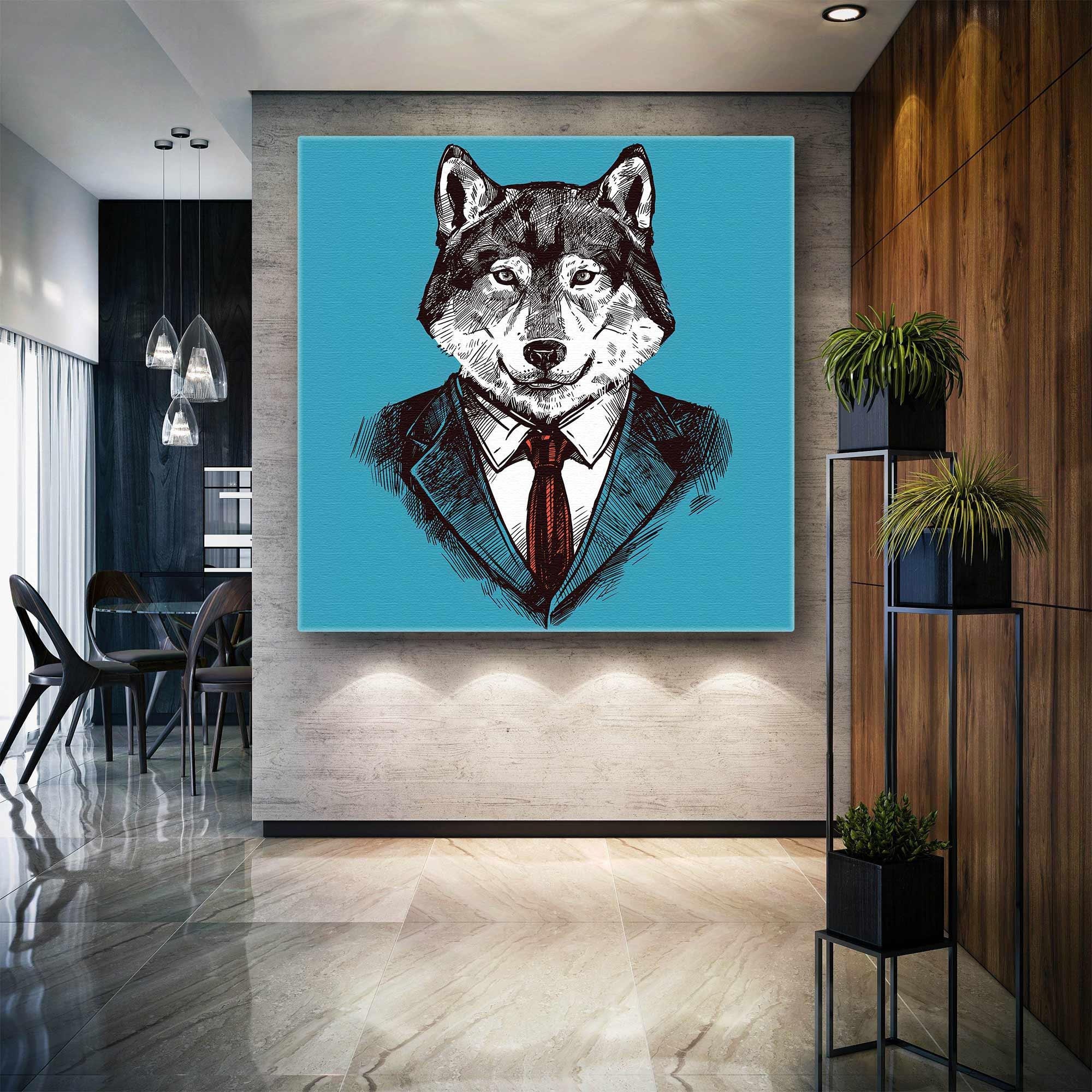 Illustration of Wolf in a Suit Business Wolf Roll Up Canvas, | Inspire ...