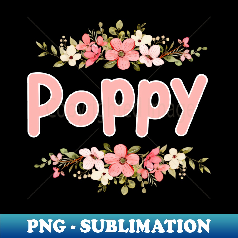 Flower Border Poppy Name Label - Vintage Sublimation PNG Dow | Inspire ...