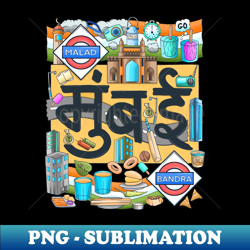 Mumbai City Hindi Color Doodle - Modern Sublimation PNG File | Inspire ...