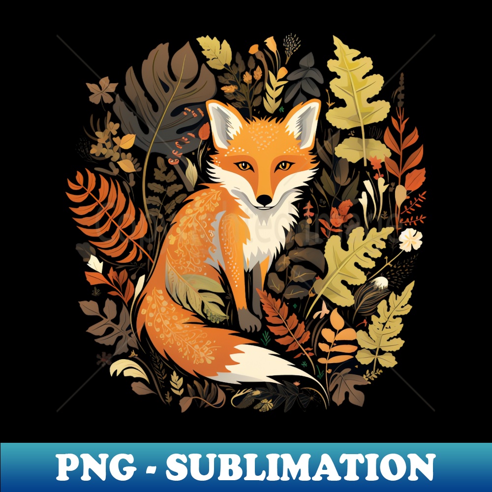 A Graphic Drawing of a cute red fox between Leaves and Flowe | Inspire ...