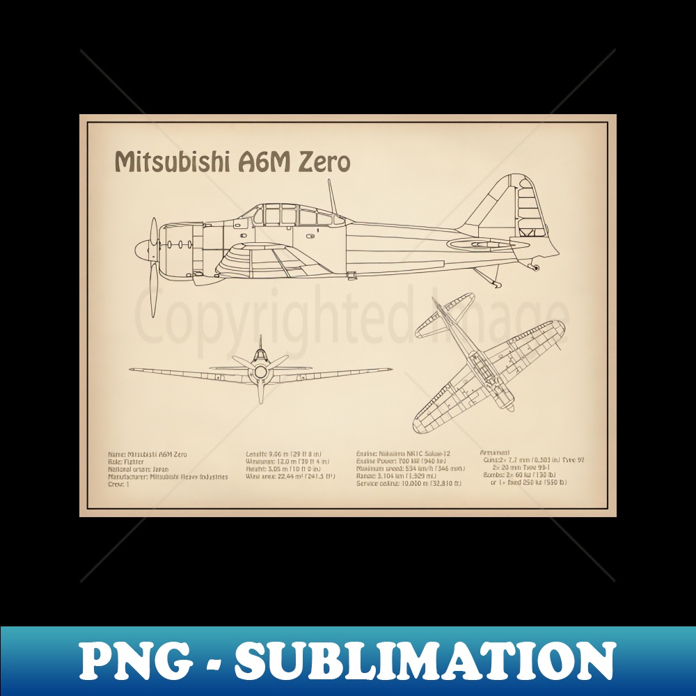 Mitsubishi A6M Zero Airplane Blueprint - SD - Premium PNG Su | Inspire ...