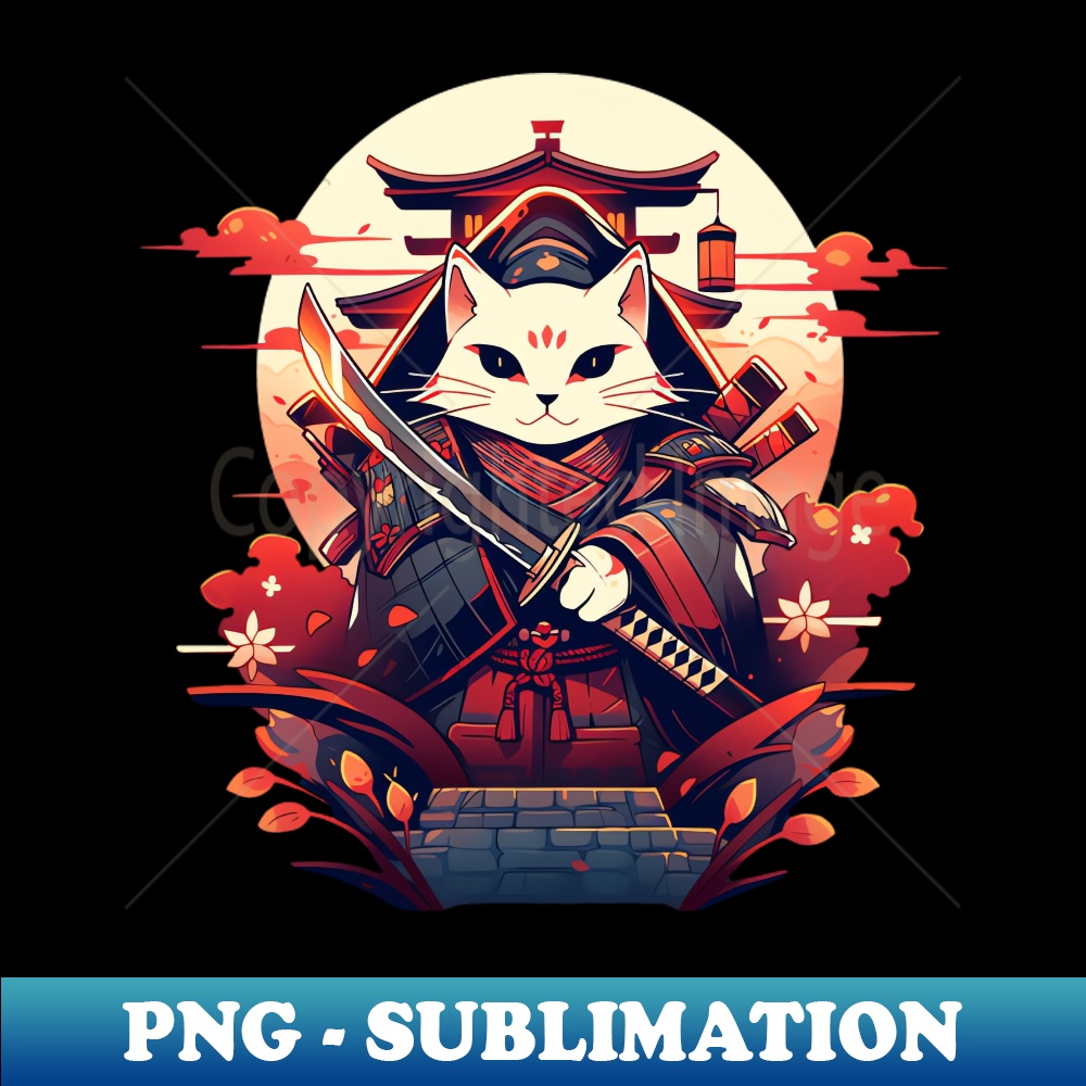 Samurai Warrior Cat with Katana - Modern Sublimation PNG Fil - Inspire ...