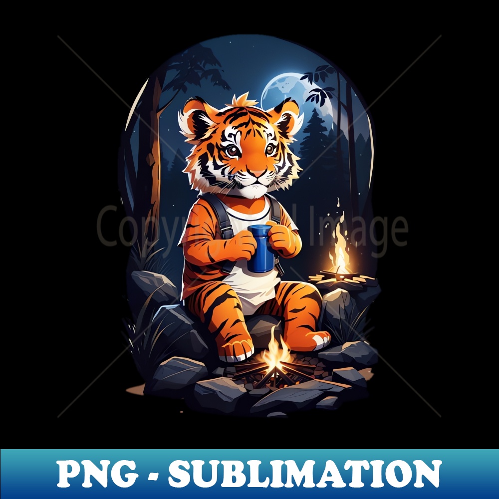 Tiger cub at campfire forrest starry night cartoon art - Hig | Inspire ...