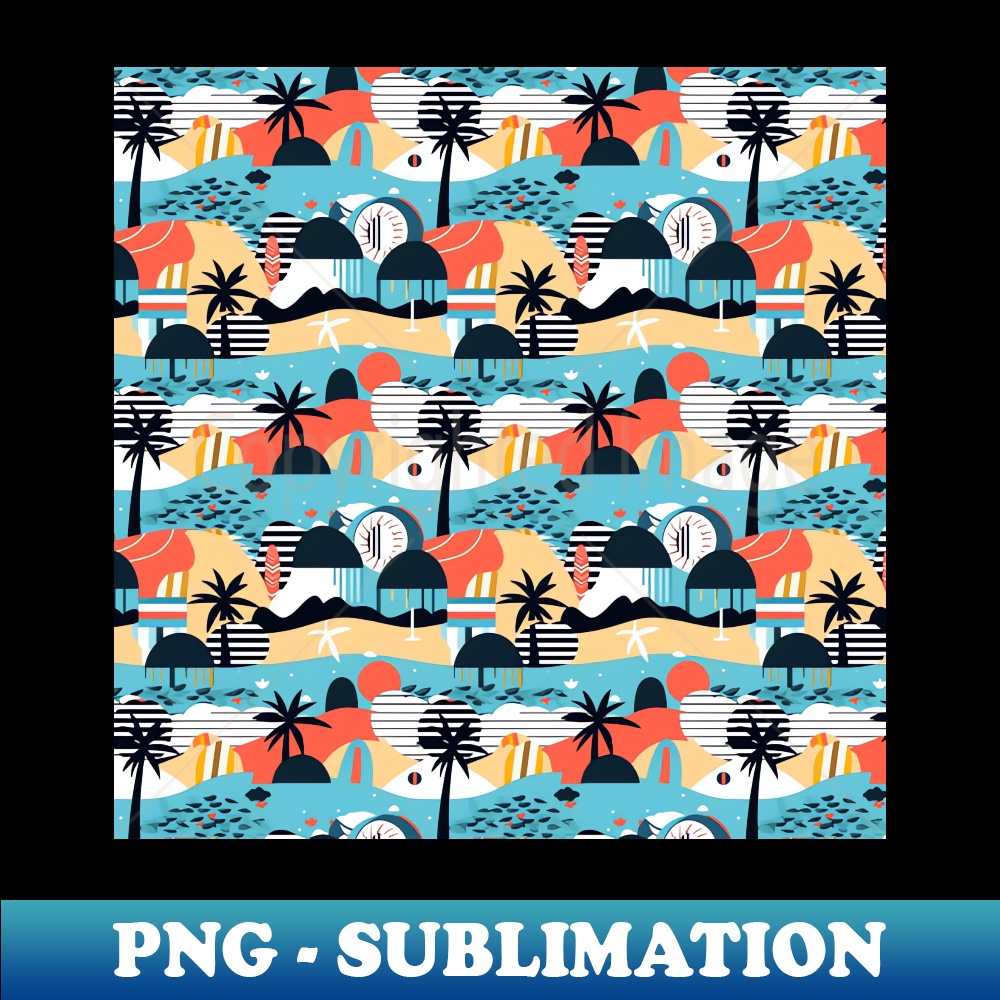 Beach Seamless Pattern Summer Palm Tree Waves Coast Surfing | Inspire ...
