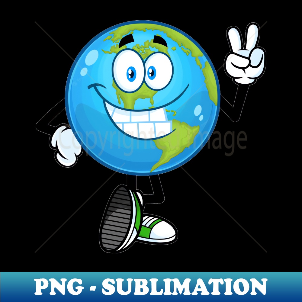 Smiling earth globe cartoon character showing peace hand sig | Inspire ...