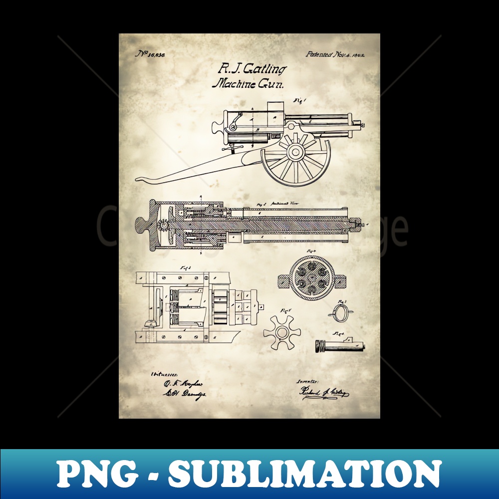 Gatling Gun Patent - 1862 Machine gun - S - Premium Sublimat | Inspire ...
