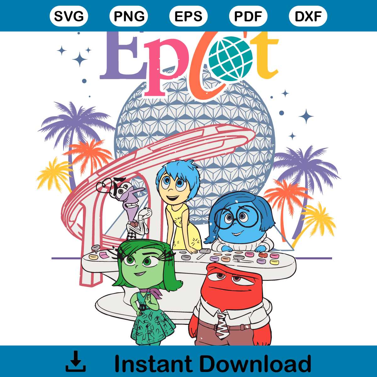 Retro Inside Out Epcot Characters SVG Digital Cricut File | Inspire Uplift