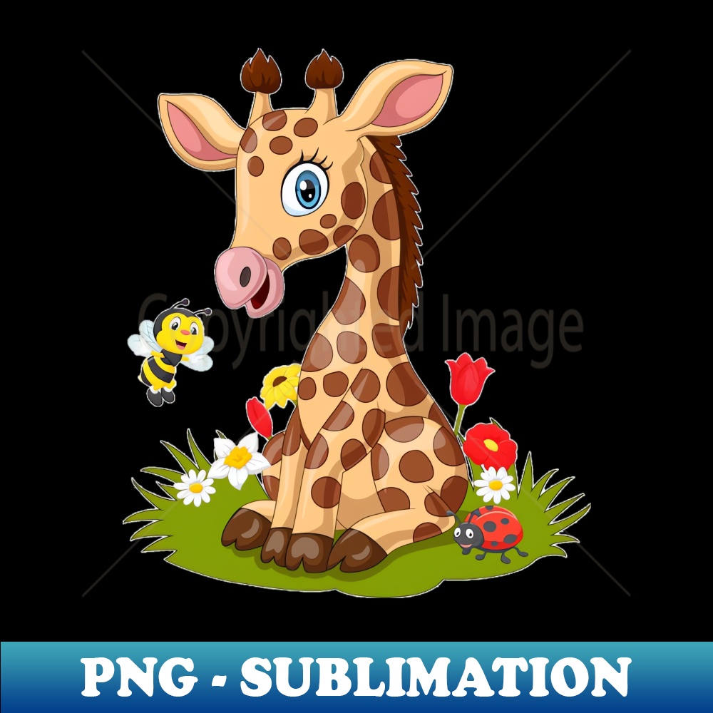Cartoon little giraffe with bee in the grass - PNG Transpare | Inspire ...