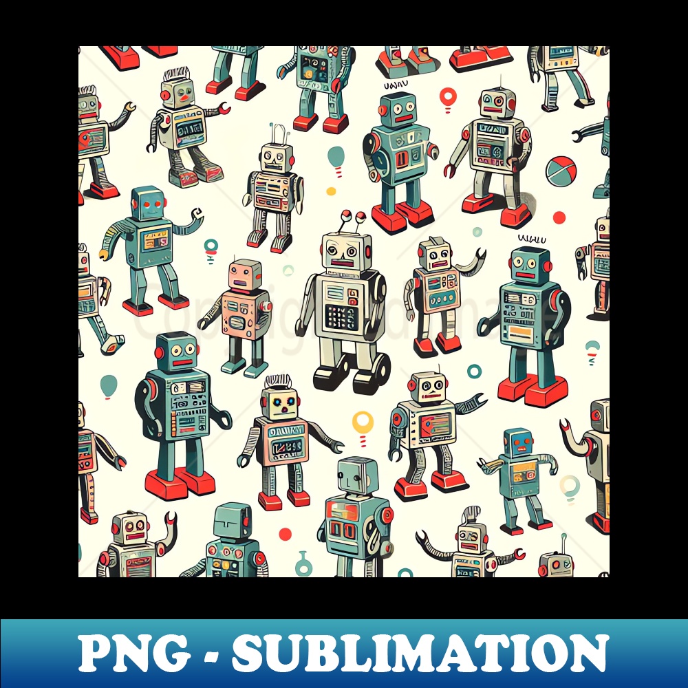 Retro Tin Toy Robots Pattern - Aesthetic Sublimation Digital | Inspire ...