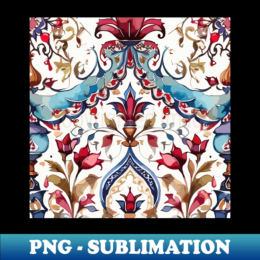 Red Sky Blue Ottoman Pattern on White - PNG Transparent Subl | Inspire Uplift