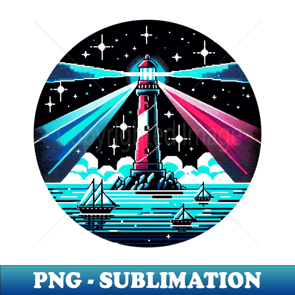 Neon Beacon Pixel Lighthouse Ships in Harbor Night - PNG Tr | Inspire ...