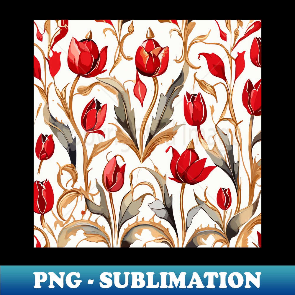 Red Gold Ash Turkish Tulips Ottoman Pattern - Aesthetic Subl - Inspire Uplift