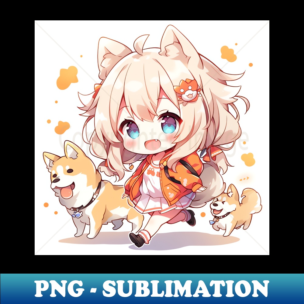 Girl and Shiba Inu Anime - High-Resolution PNG Sublimation F | Inspire ...