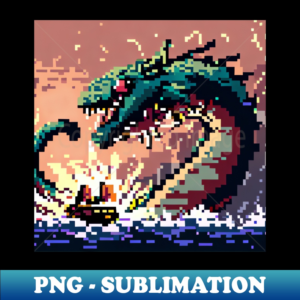 A giant sea serpent attacking a ship pixel art - PNG Transpa | Inspire ...