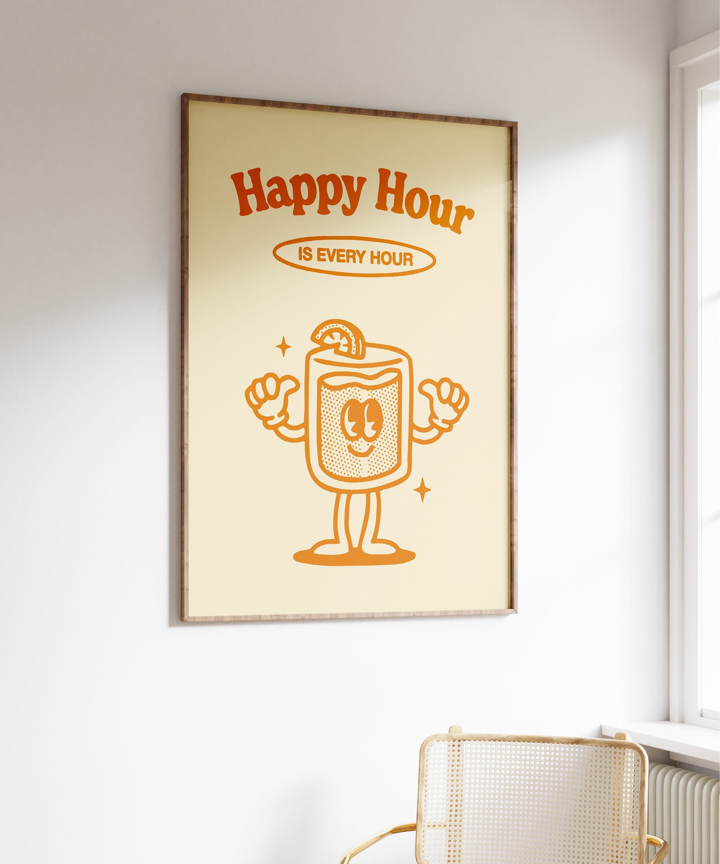 Happy Hour Retro Character Wall Art, Retro Quote Wall Print, | Inspire ...