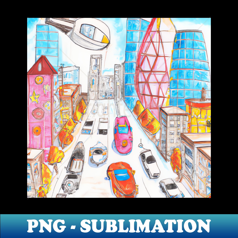 Futuristic City Pencil Drawing - PNG Transparent Sublimation | Inspire ...