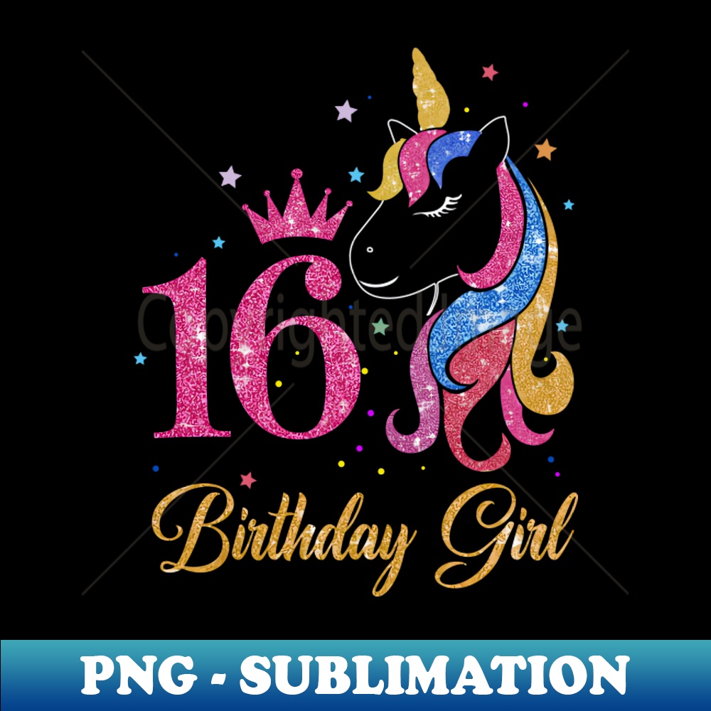 Kids Number 16 Year Old Unicorn 16th Birthday Girls - PNG Tr | Inspire ...