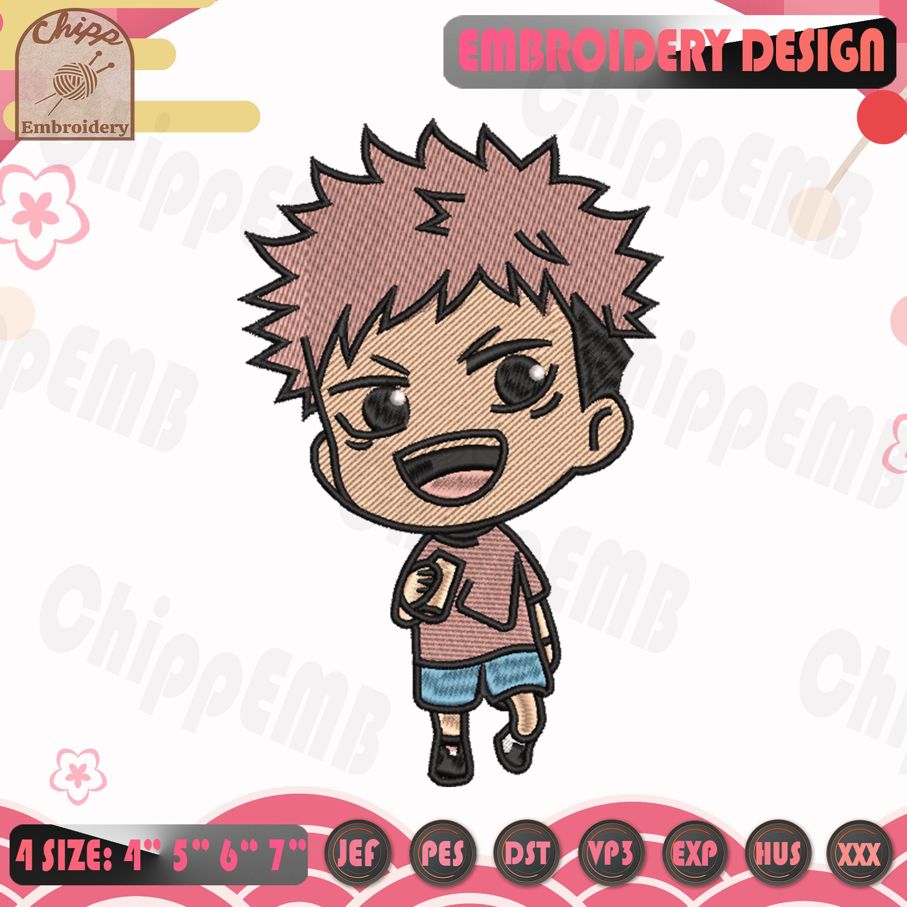 Chibi Yuji Itadori Embroidery Design, Jujutsu Kaisen Embroid | Inspire ...