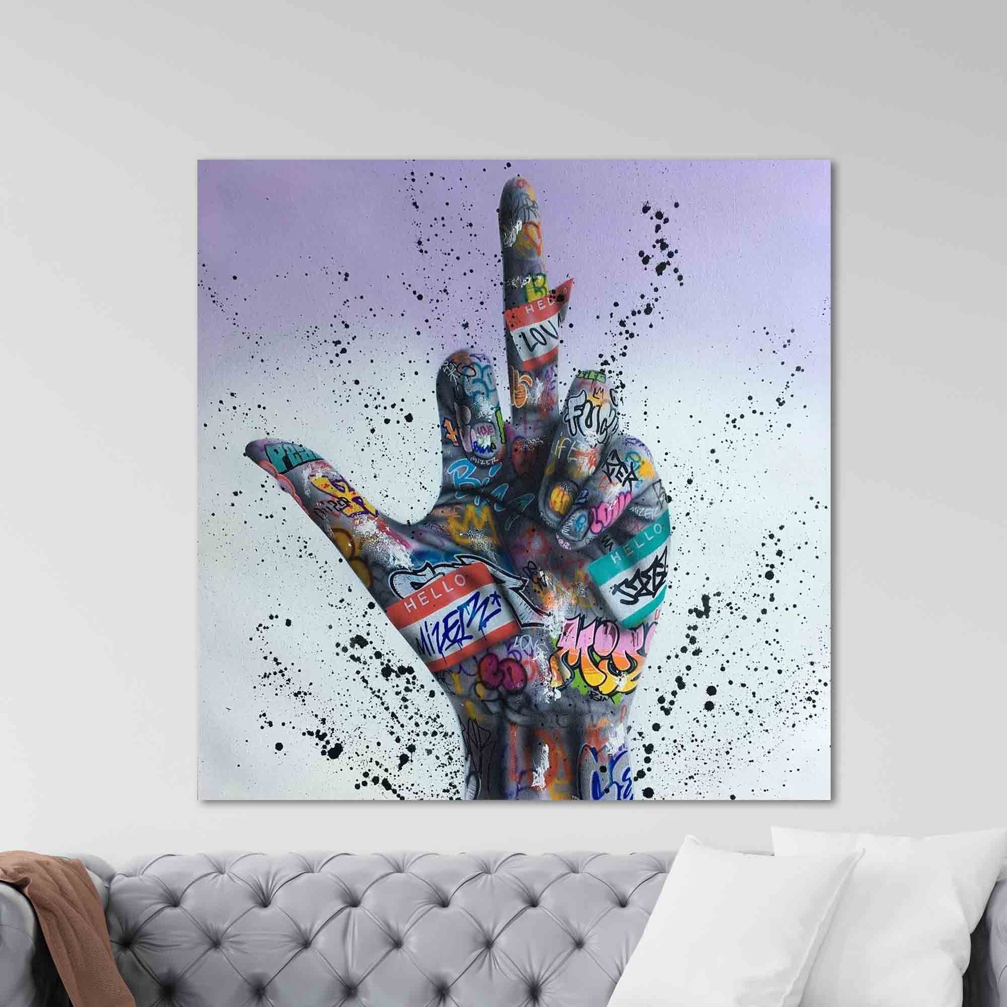 Wall art Hands Victory Gesture Graffiti Painting Art Print, - Inspire ...