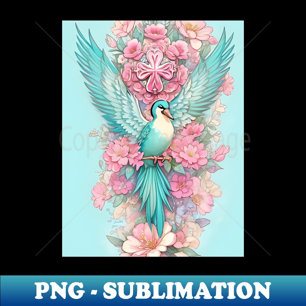 Teal bird with pink flowers - Signature Sublimation PNG File | Inspire ...