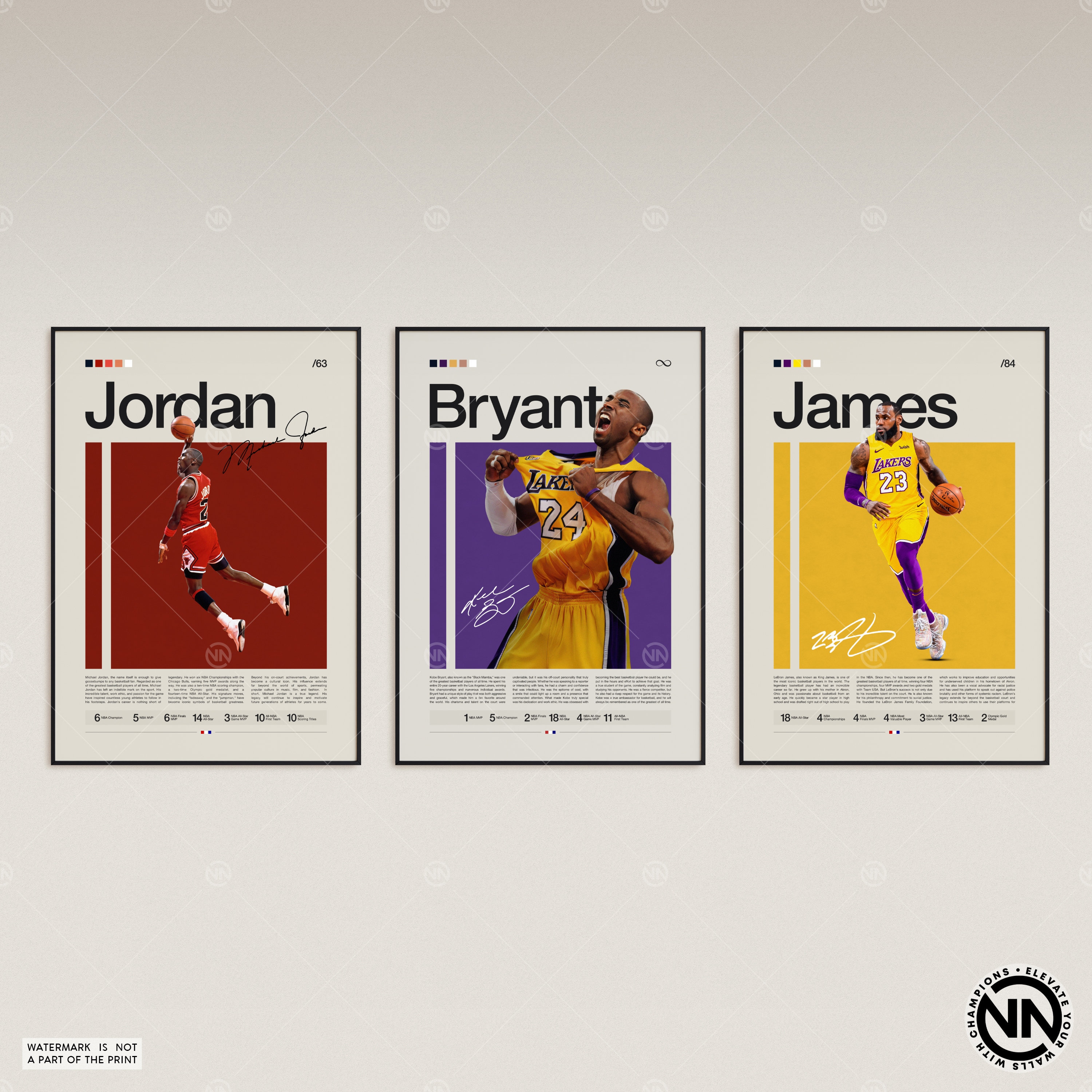 Michael Jordan, Kobe Bryant, Lebron James, Legends 3 Canvas | Inspire ...