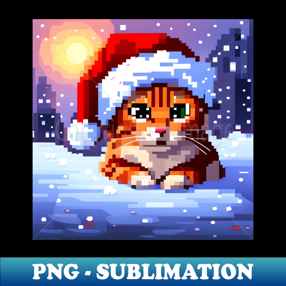 Christmas Cat Pixel Art - PNG Transparent Sublimation File - - Inspire ...