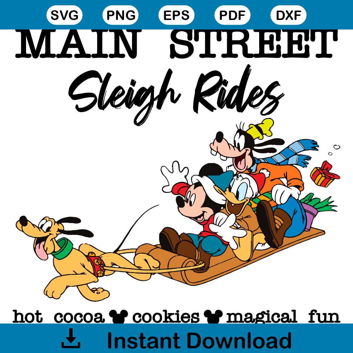 Funny Main Street Sleigh Rides Disney Characters SVG File - Inspire Uplift