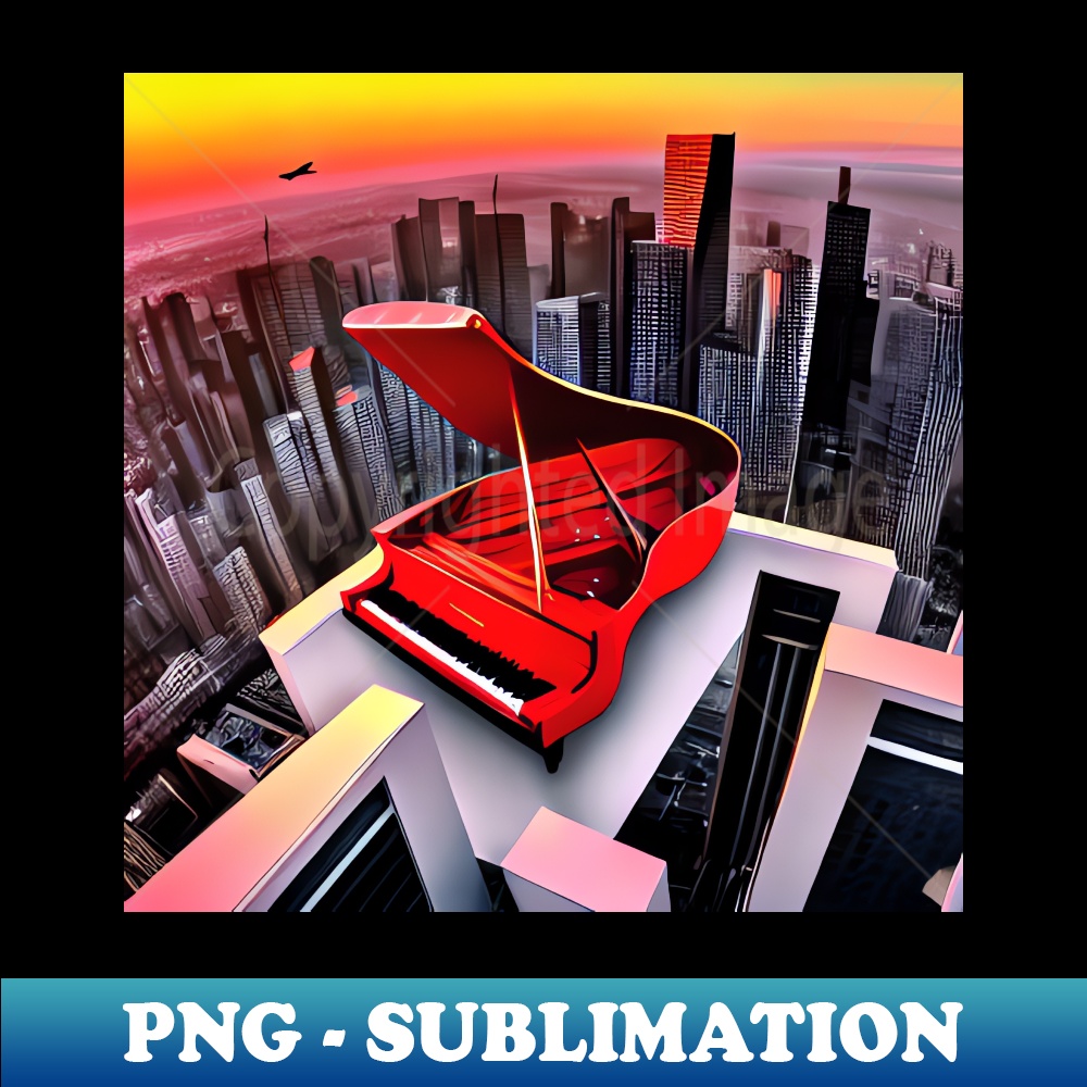 A Red Piano Sitting On Top Of A Skyscraper - Premium PNG Sub | Inspire ...
