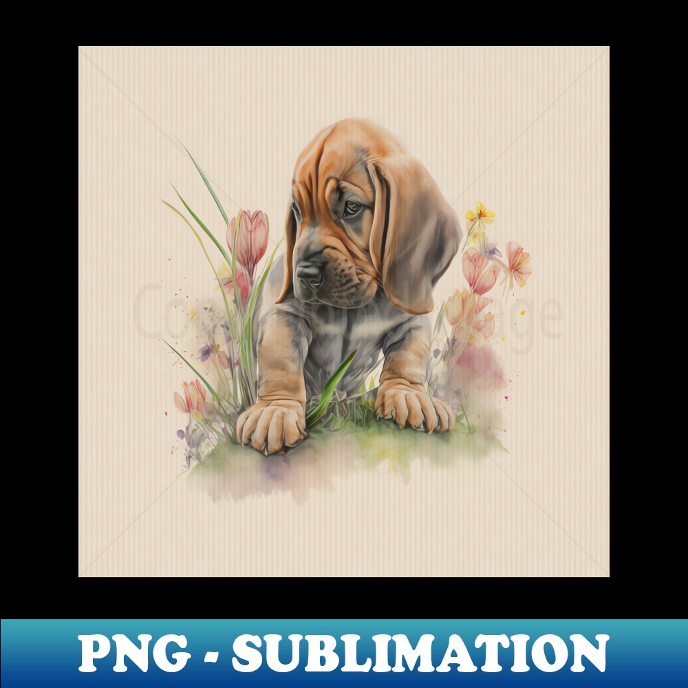 Bloodhound Baby Puppy Dog Brown Watercolor Floral Art 2 - Cr | Inspire ...