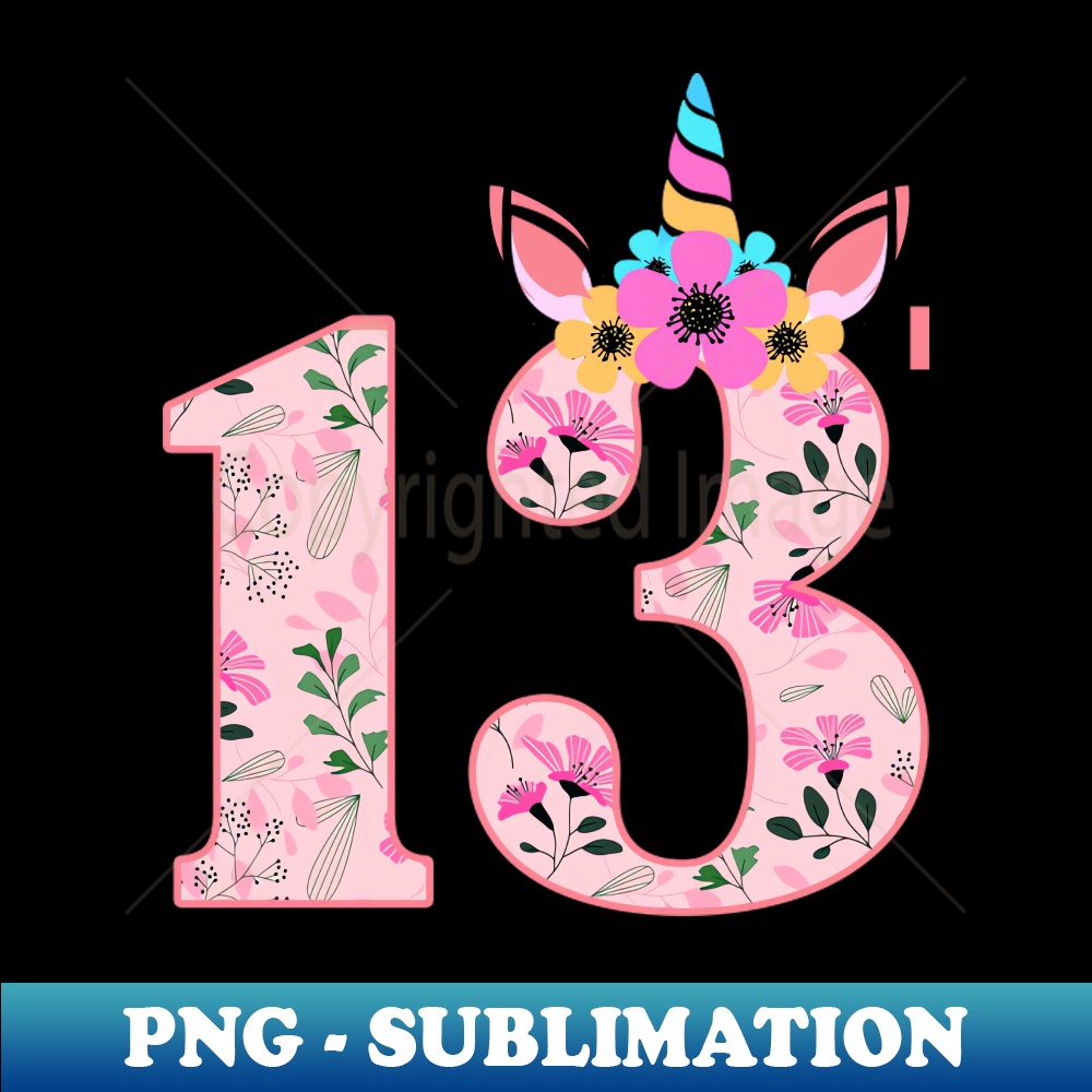 Kids Number 13 Year Old Unicorn 13th Birthday Girls - PNG Tr | Inspire ...