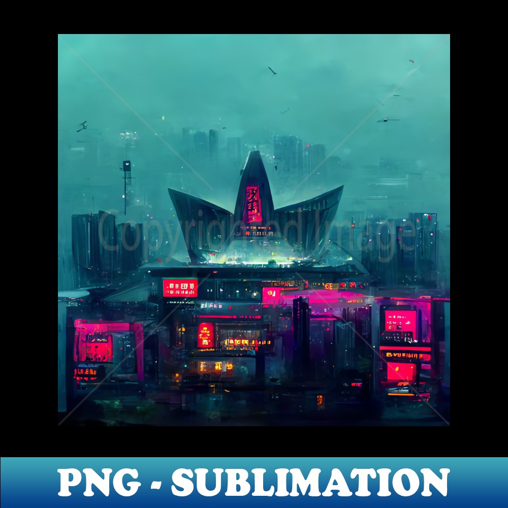 Neon Regal - Cyberpunk Cityscape Operahouse - Vintage Sublim - Inspire ...