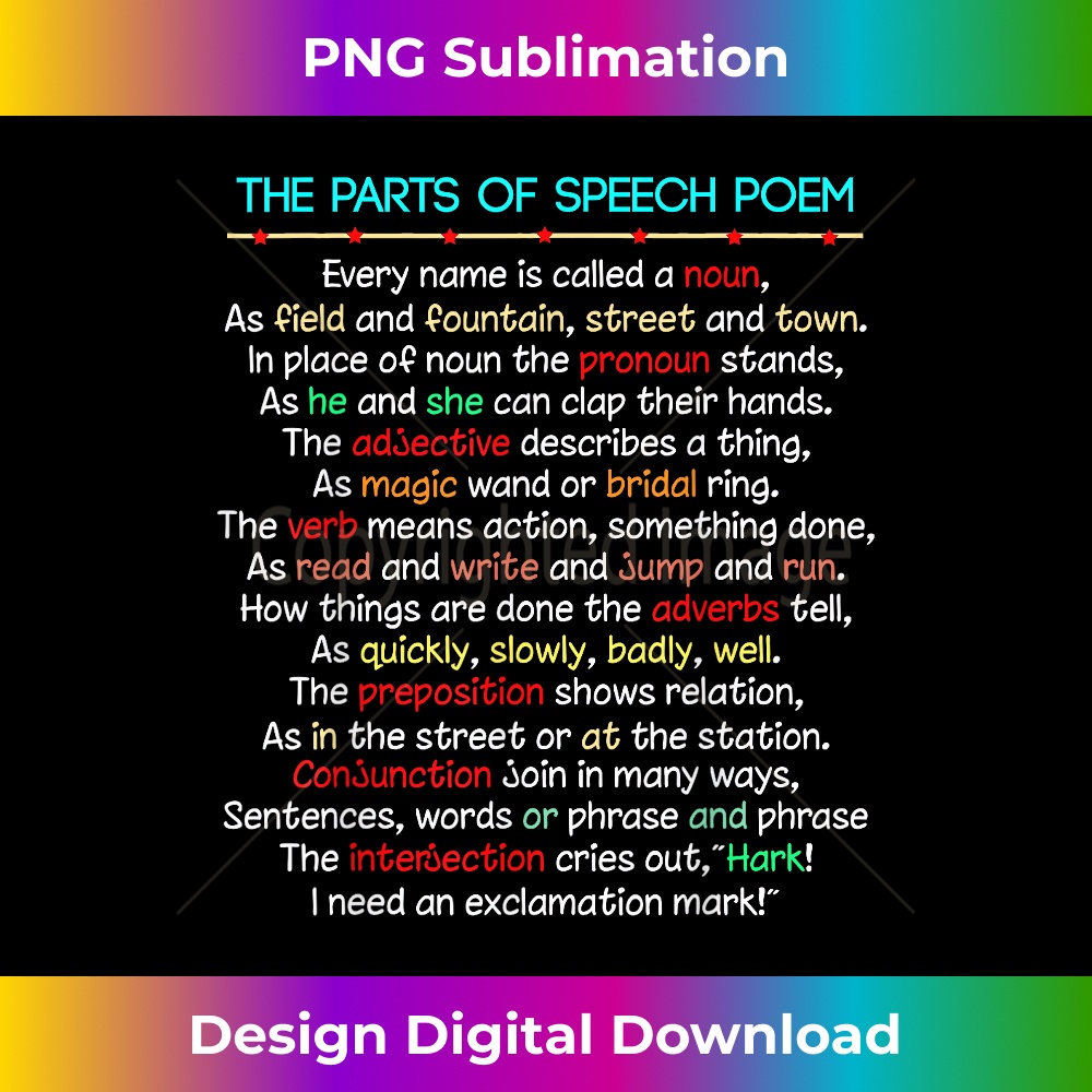 The Parts Of Speech Poem Tshirt English Teacher Gift - Delux - Inspire ...