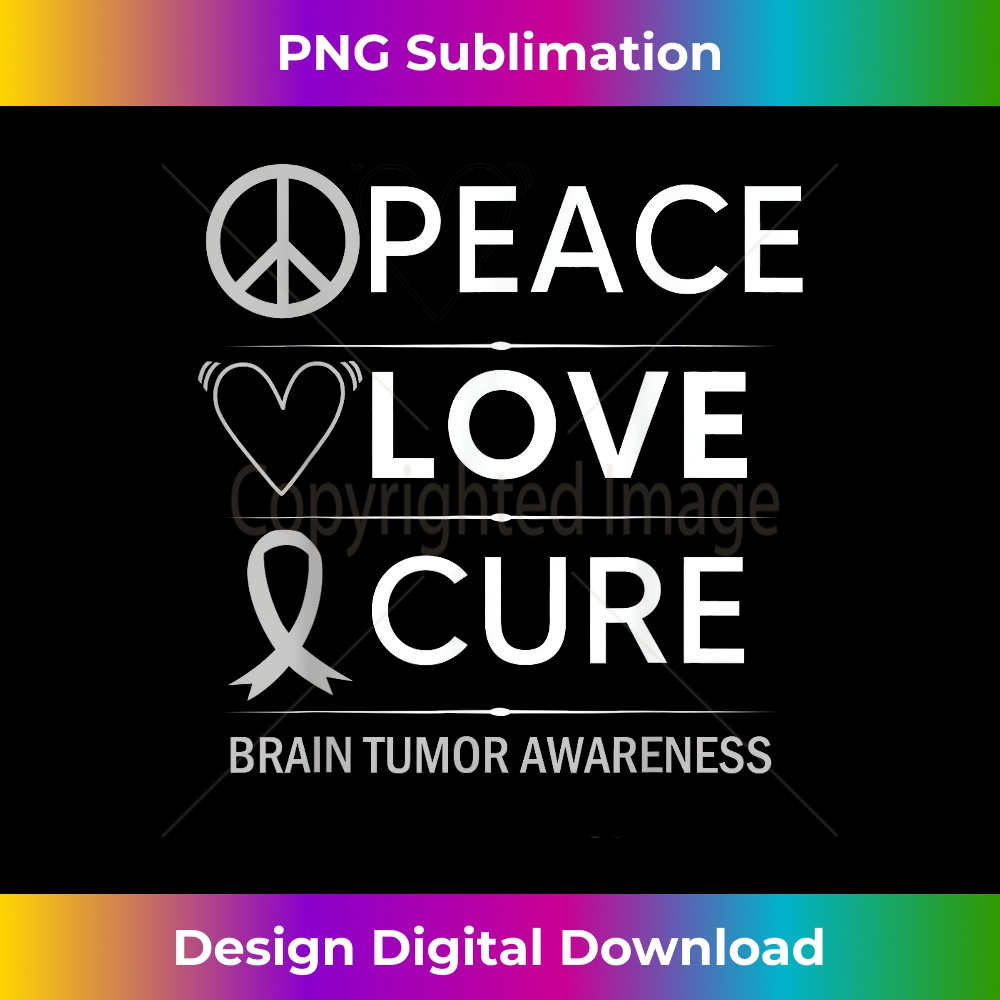 Brain Tumor Awareness Peace Love Cure Fighter Grey Ribbon - | Inspire Uplift