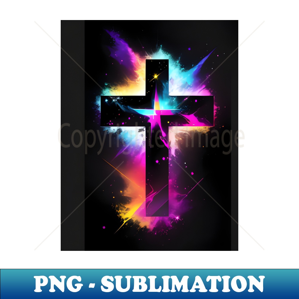 Cross in Neon Nebula - PNG Transparent Sublimation Design - - Inspire ...