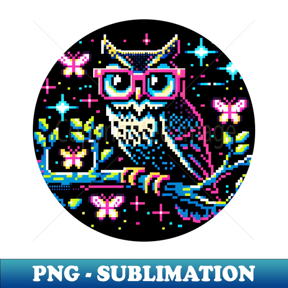 Neon Nightscape Pixelated Cyber Owl - Special Edition Sublim | Inspire Uplift