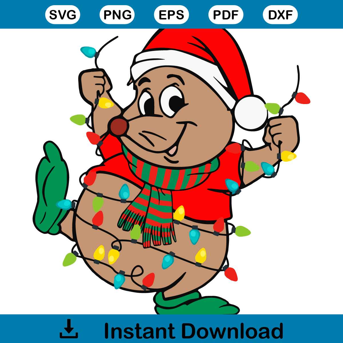 Cute Santa Gus Christmas Lights SVG Cutting Digital File | Inspire Uplift