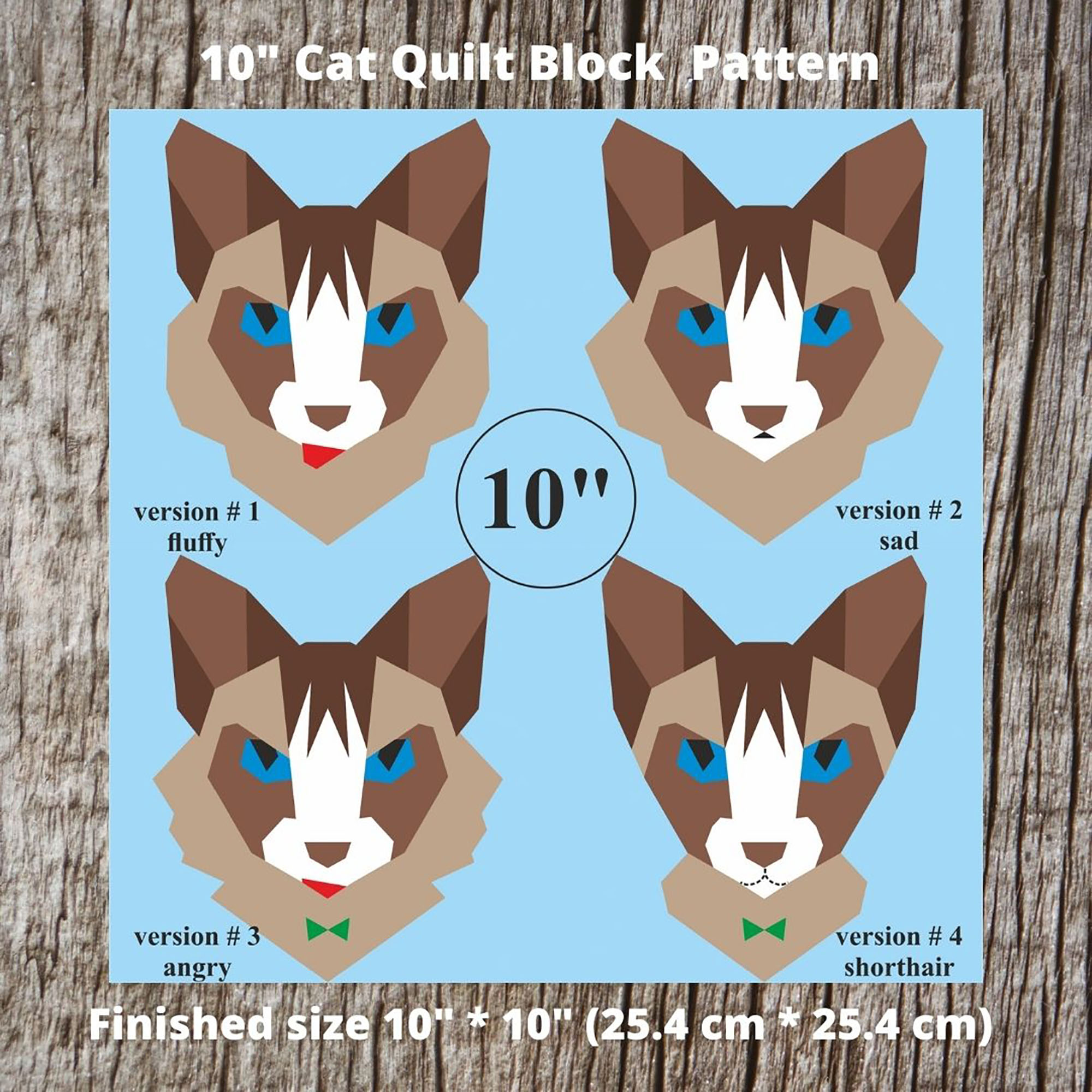 10in Cat Quilt Block PDF Pattern (4 versions), Paper Piecing | Inspire ...