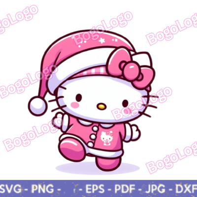 Hello Santa Kitty PNG Pink Santa Hat Christmas Kitty SVG | Inspire Uplift