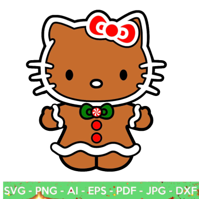 Gingerbread Cookie Christmas Hello-Kitty SVG PNG for cricut | Inspire ...