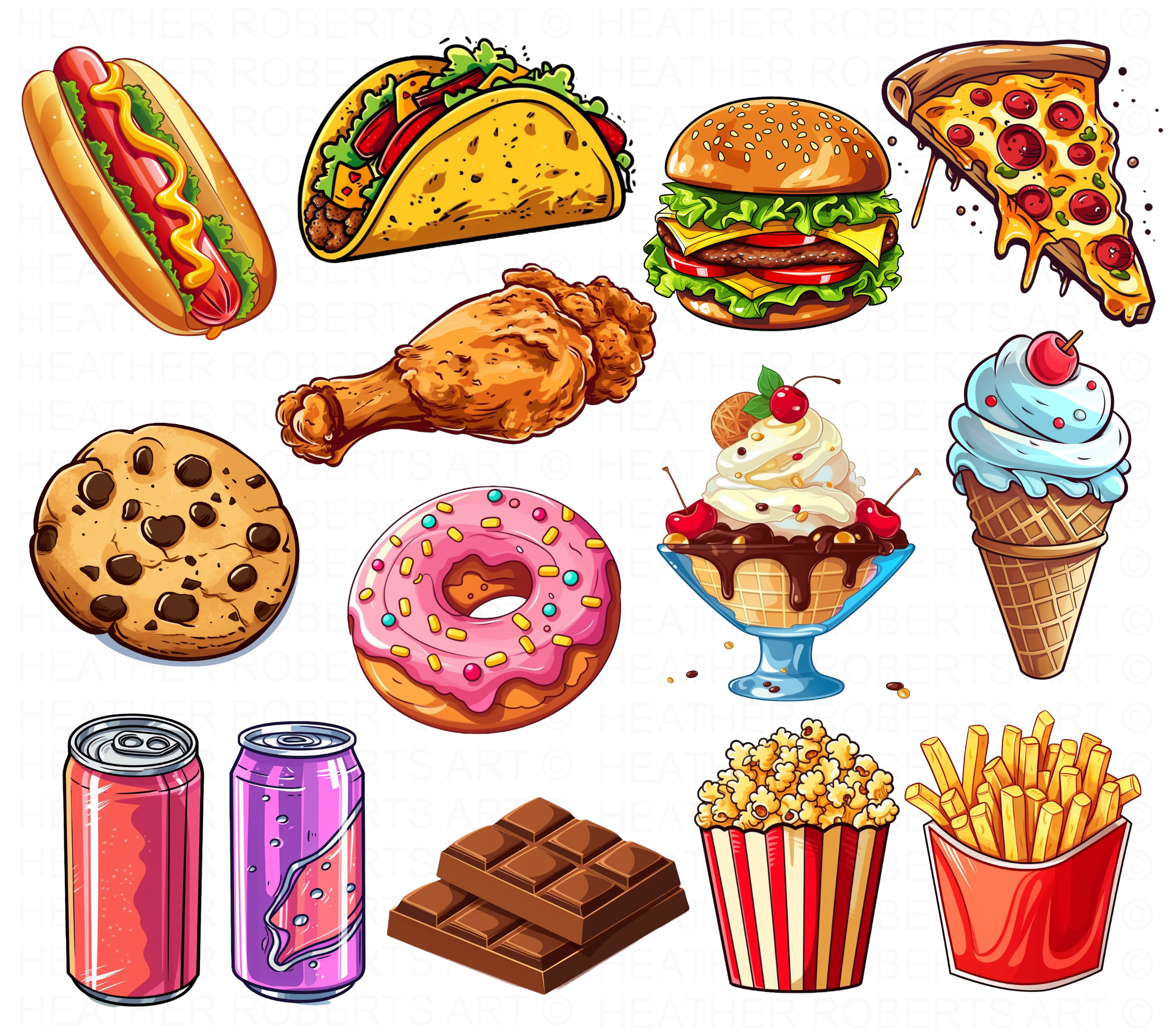 Junk Food Clipart Set, Fast Food Clipart Set, Burger PNG, Pi - Inspire ...
