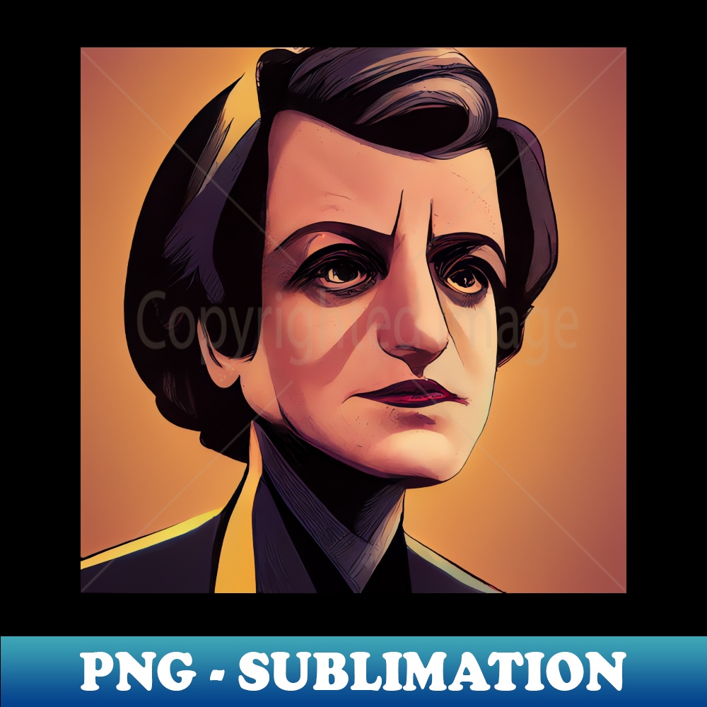 Ayn Rand portrait Comics Style - Exclusive PNG Sublimation | Inspire Uplift