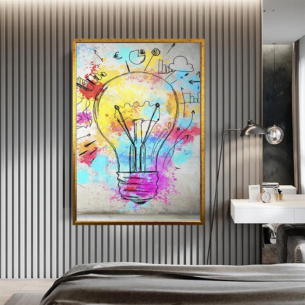 light bulb canvas wall art, graffiti light bulb canvas print | Inspire ...