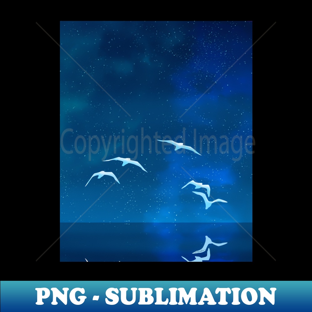 Fantasy Night Time Glowing Bird Reflection Landscape Paintin | Inspire ...