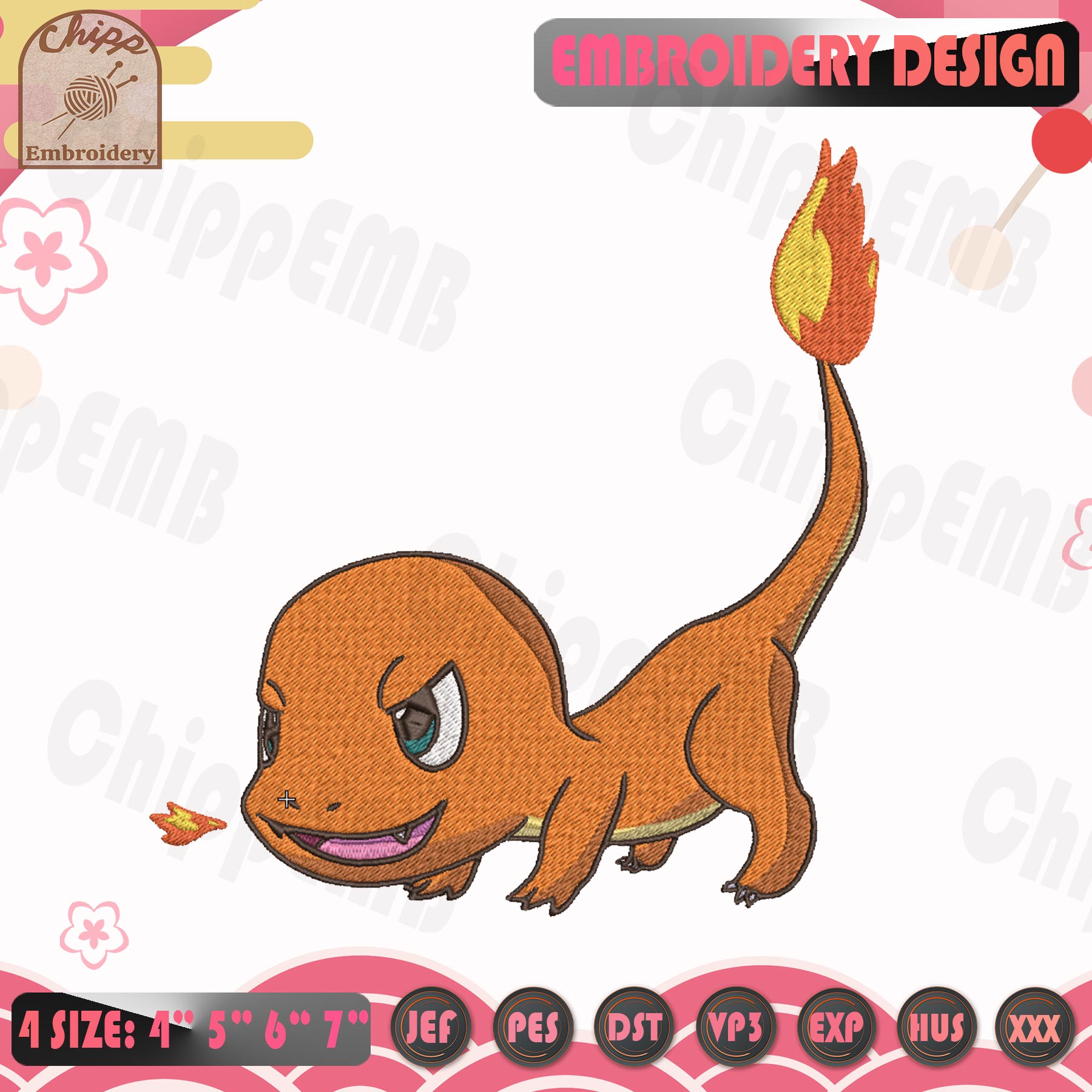 Charmander Embroidery Design, Pokemon Embroidery Design, Ani | Inspire ...