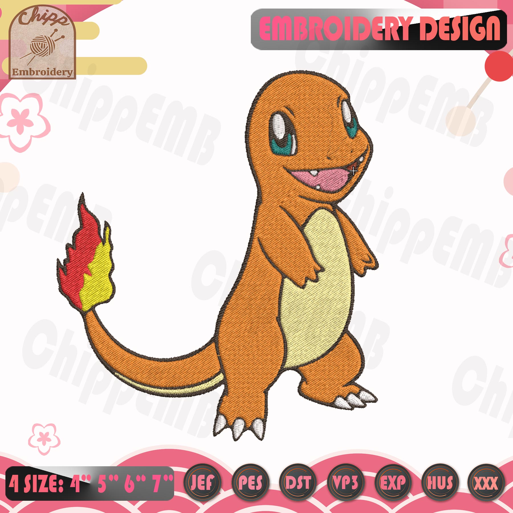 Charmander Embroidery Design, Pokemon Embroidery Design, Ani | Inspire ...