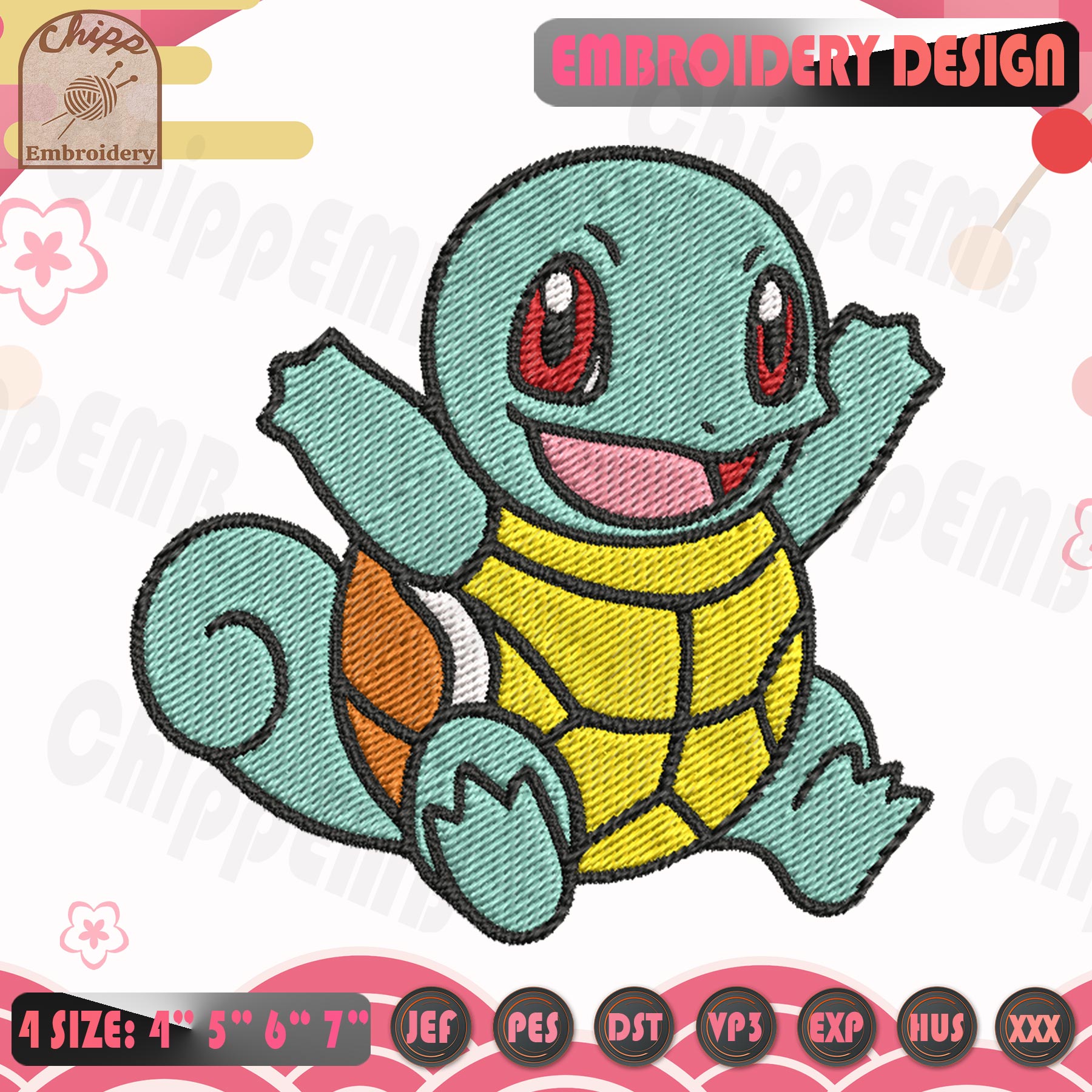 Squirtle Embroidery Design, Pokemon Embroidery Design, Anime | Inspire ...