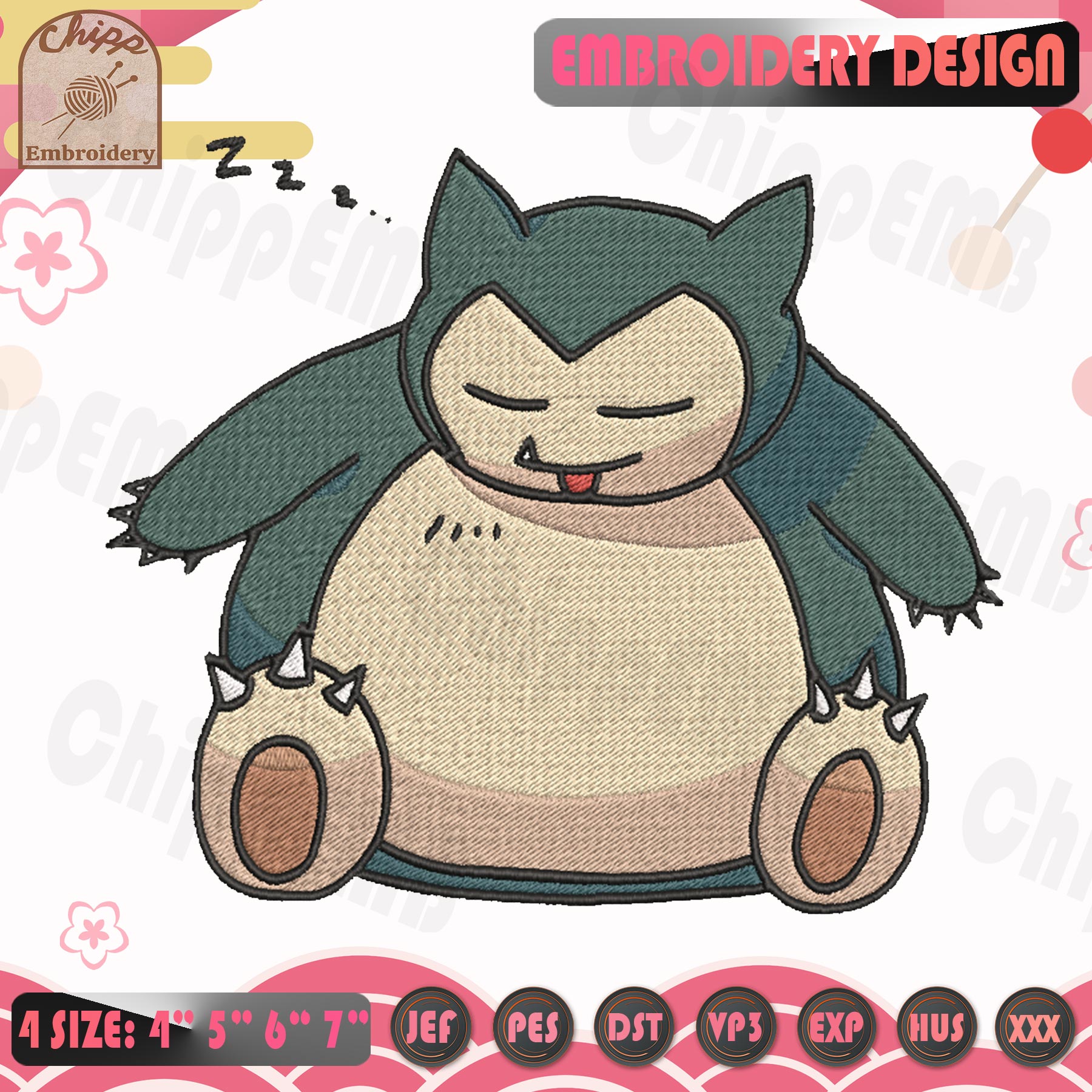 Snorlax Embroidery Design, Pokemon Embroidery Design, Anime | Inspire ...