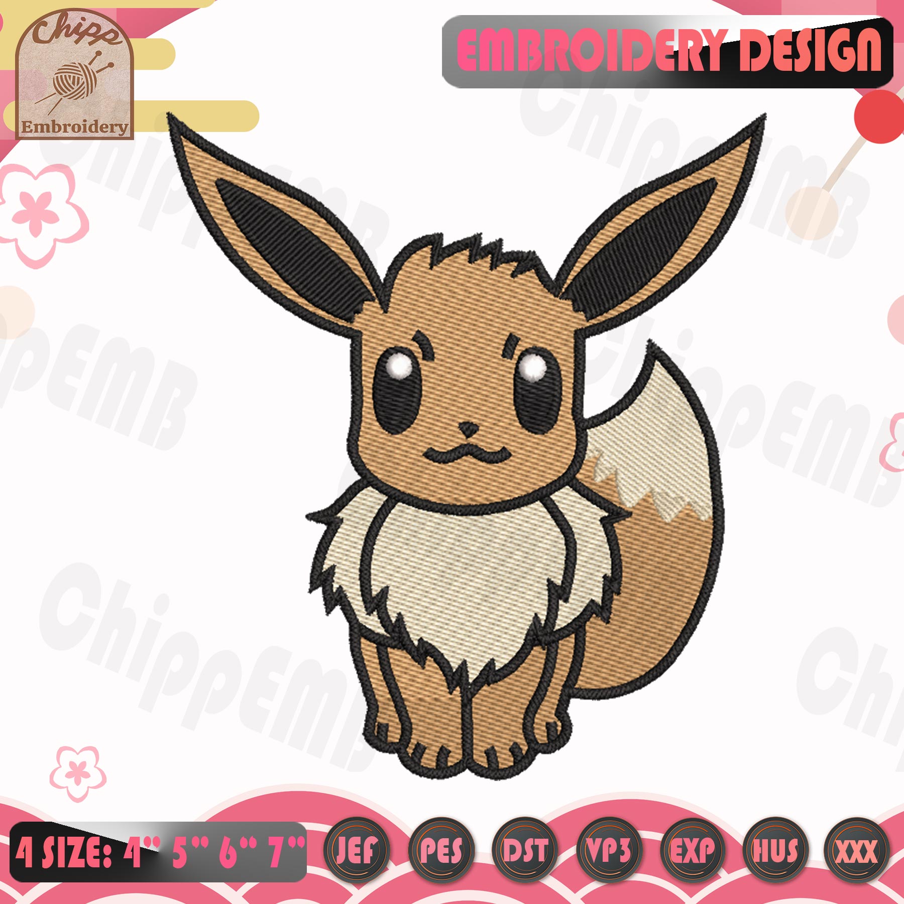 Eevee Embroidery Design, Pokemon Embroidery Design, Anime Em | Inspire ...