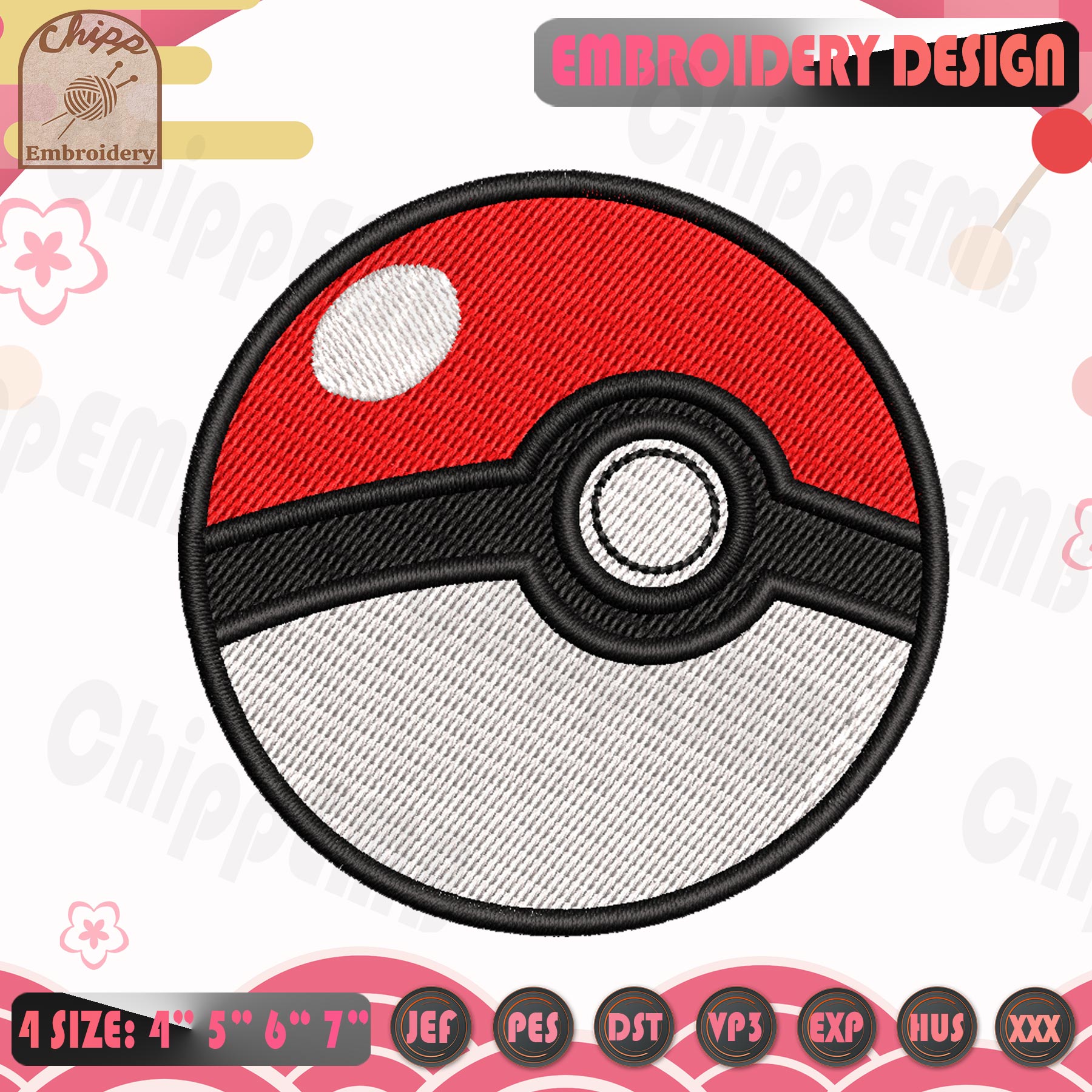 Poke Ball Embroidery Design, Pokemon Embroidery Design, Anim | Inspire ...